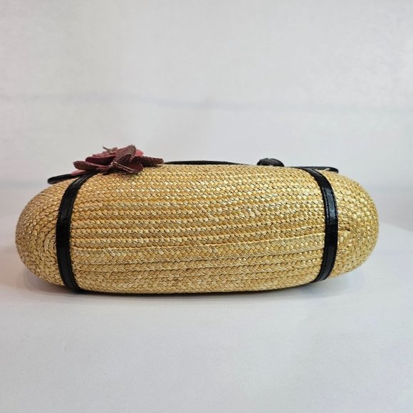 Cole Haan | Bags | Cole Haan Floral Design Straw Satchel Purse With ...